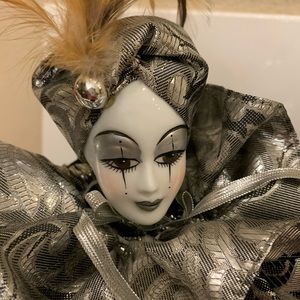 Other | Vintage Porcelain Silver Pierrot Doll With Brown Feathers ...